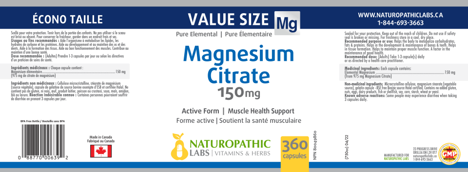 Buy Naturopathic Labs MAGNESIUM CITRATE 150MG - 360 CAPS at ...